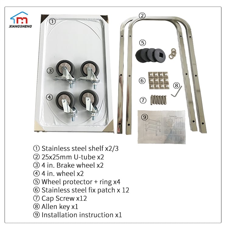 2, 3 Tiers Square Tube Utility Trolley Cart